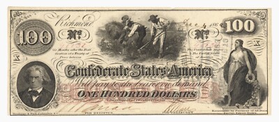 T-41 1862 $100 CSA “Workers Hoe Cotton” Confederate Currency w ...