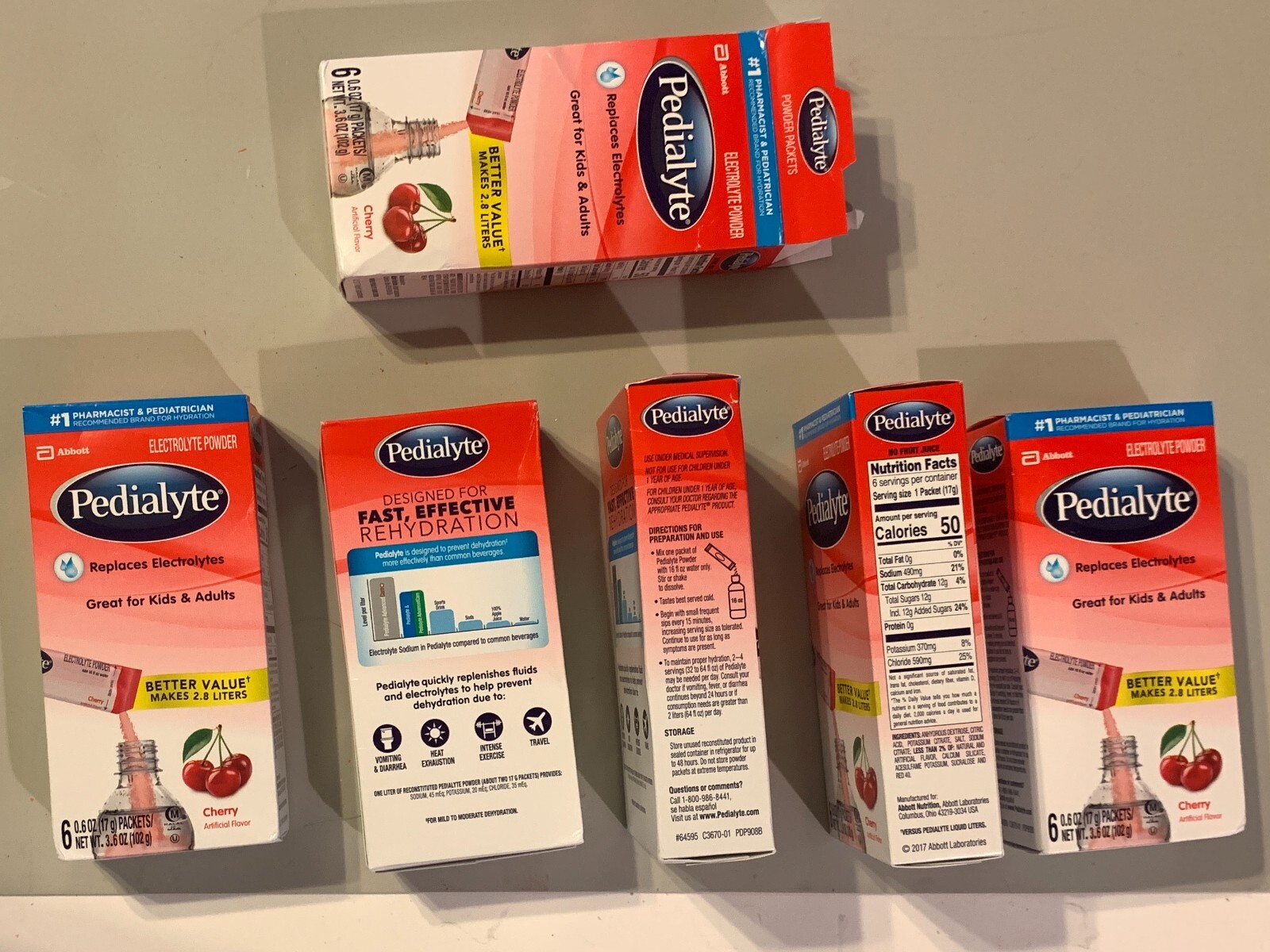 6 Boxes (6 Pkts Ea) Pedialyte Electrolyte Powder-Cherry-1 Box Opened-35 ...