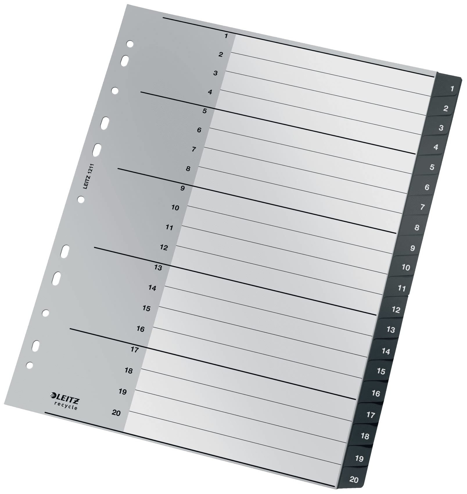 Leitz Index Folder Divider, 1-20 Numerical Tabs, A4, Extra Wide, 90% ...