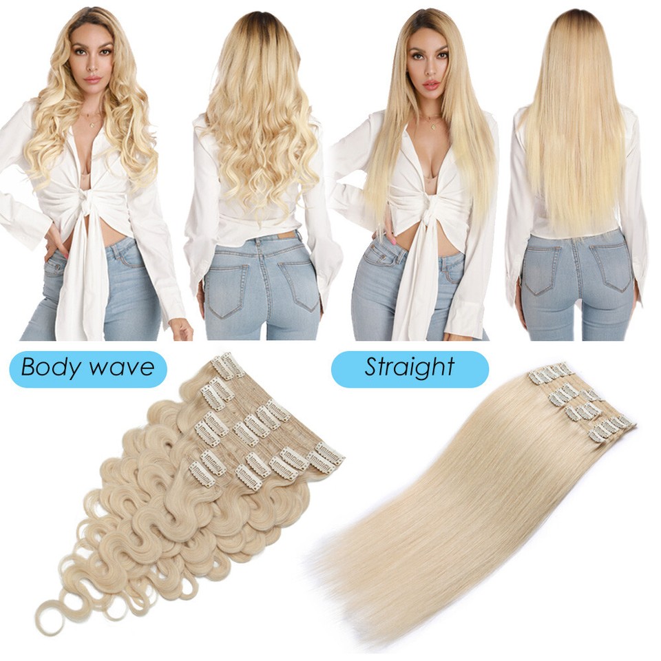 THICK Clip In Russian Human Hair Extensions Full Head Double Weft Remy ...