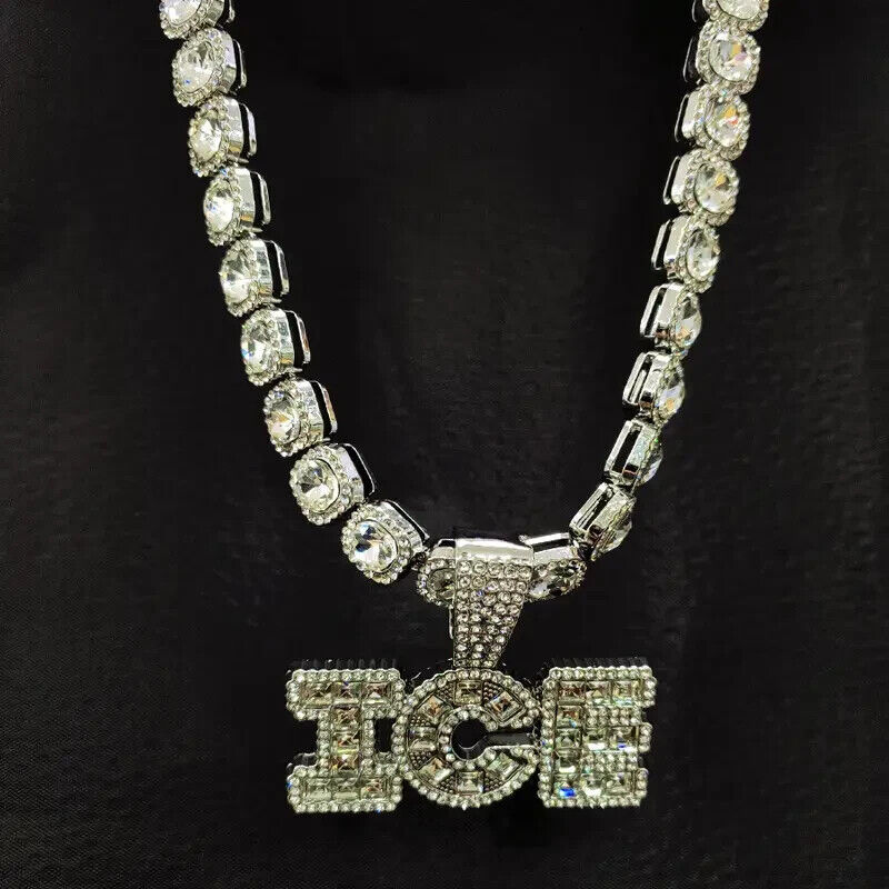 Silver Plated ICE Pendant & 13mm 20" Cubic Zirconia Chain Hip Hop Iced ...