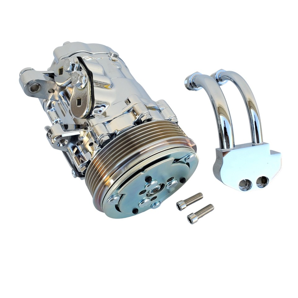 Chrome Mini Sanden SD7 7176 Style AC Compressor R134 Serpentine With ...