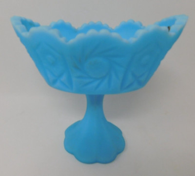 Fenton Satin Blue Custard Compote Pedestal Bowl Pinwheel Style with ...