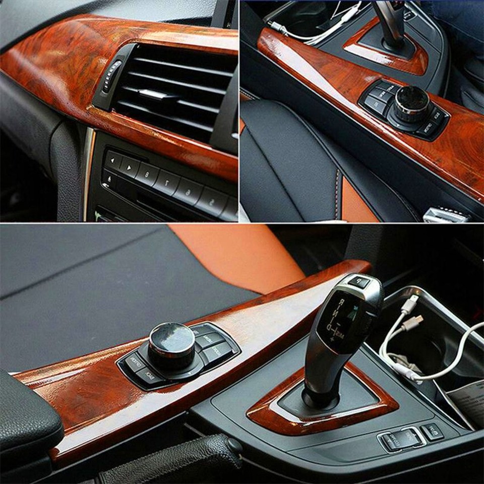 Car Interior Wood Grain Textured Vinyl Glossy Wrap Sticker Decal Sheet ...