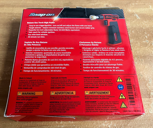 Snap-on Butane Gas Torch, TORCH400, Red, 50-820 Watts, High Power, NIB ...