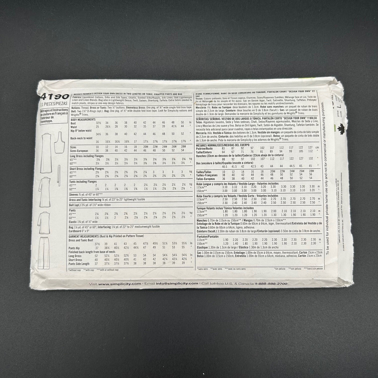 Simplicity 4190 Women Plus Dress Pants Shirt Belt Purse Uncut Sz 20W ...