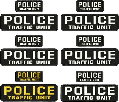 POLICE TRAFFIC UNIT 12 EMBROIDERY PATCH 3X11 & 2X5 HOOK ON BACK WHITE ...