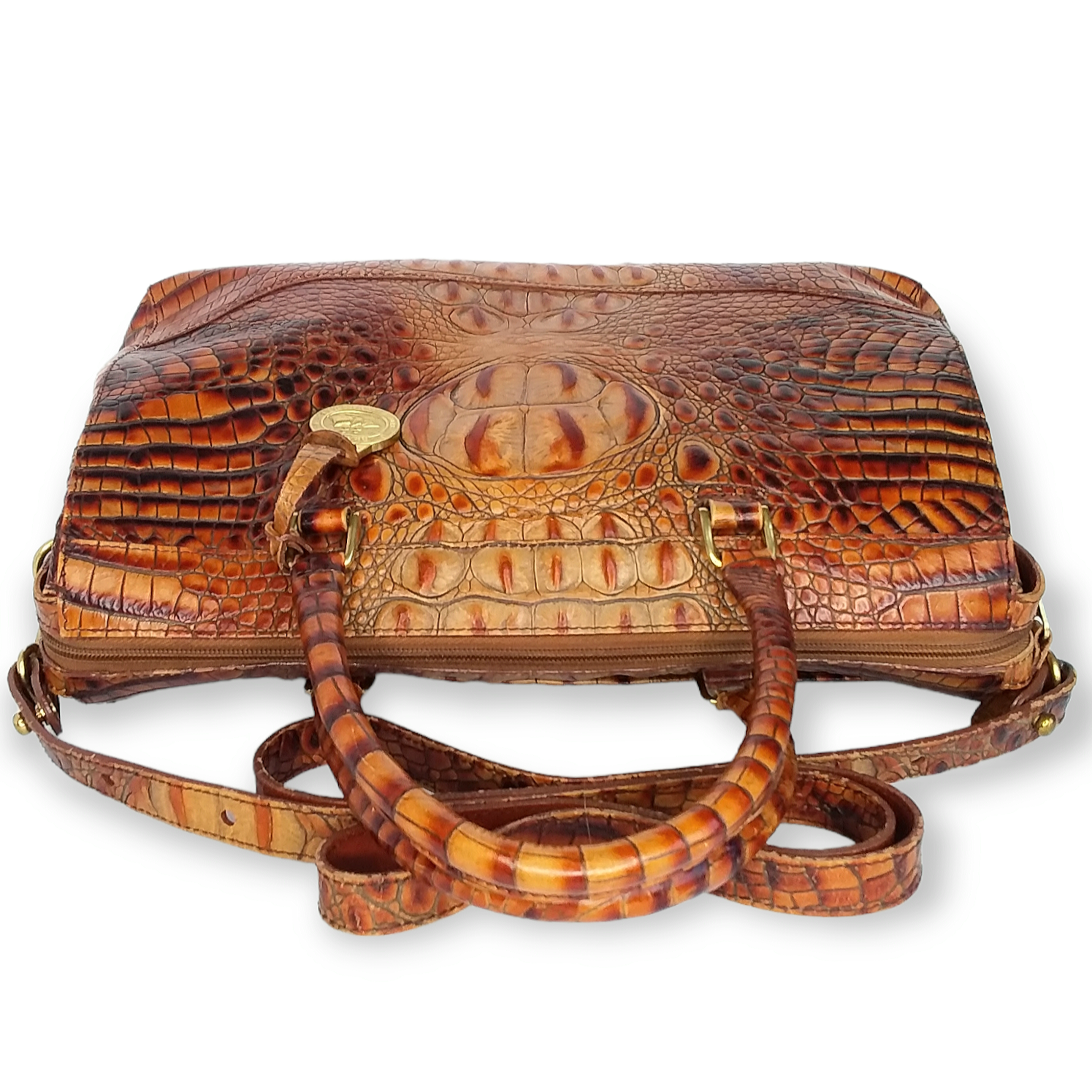 Vtg Brahmin Stacy Toasted Melbourne Crossbody Bag Croc Embossed Leather ...