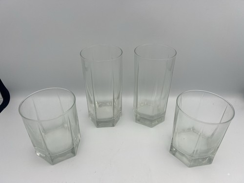 Set of 4 Vintage Clear Glass Hexagon Base Drinking Glasses | eBay