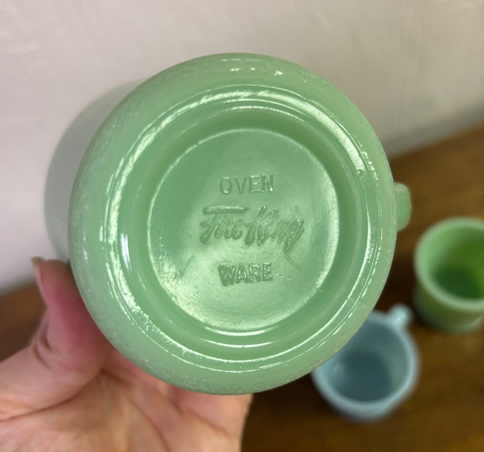 Set of 4 Vintage Fire King Jadeite Delphite Azurite D Handle Mugs ...