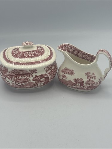 Vtg Copeland Spode Tower Pink Bone China Creamer & Sugar Bowl with Lid ...