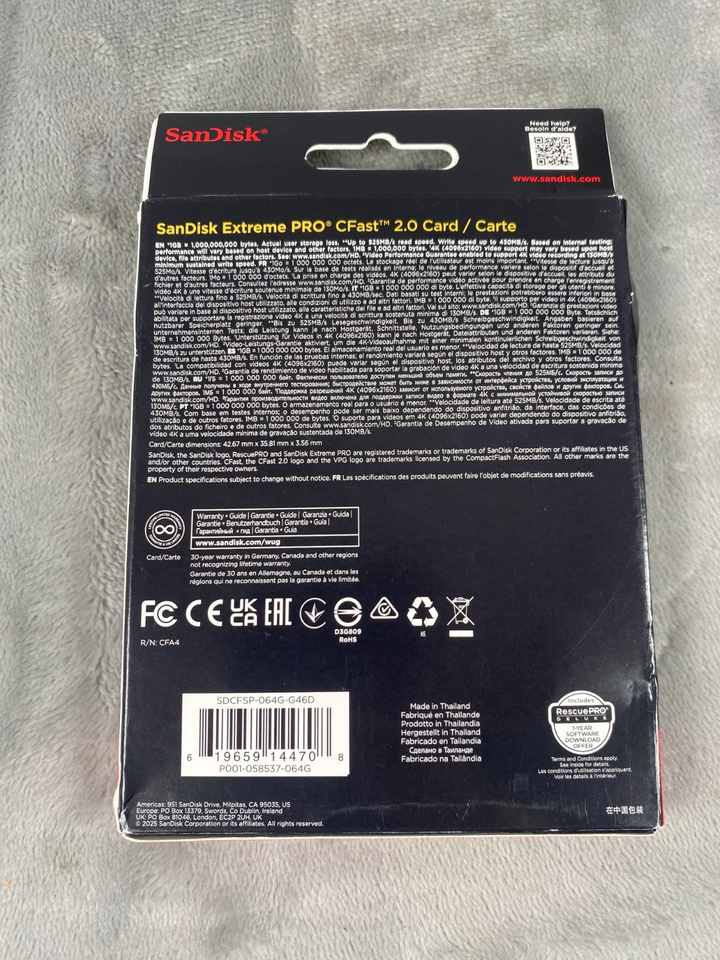 64gb SanDisk Extreme Pro CFast 2.0 Memory Card - New in Package ...