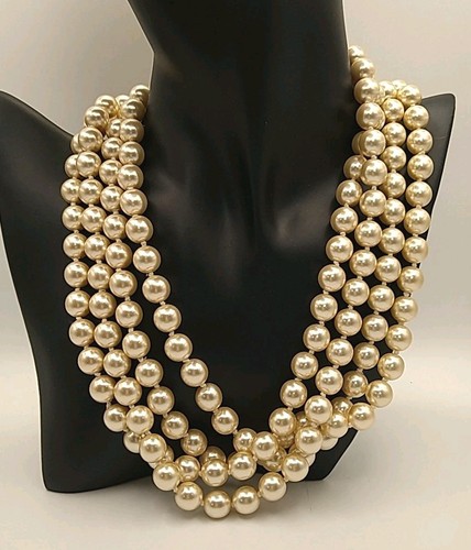Signed Joan Rivers Metallic Ivory Pearl Necklace Knotted 16mm 84" L ...