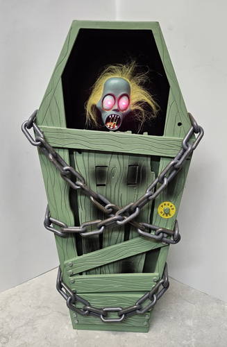 Gemmy Cursed Coffin Zombie Halloween Decor Green Casket 18" Screams ...