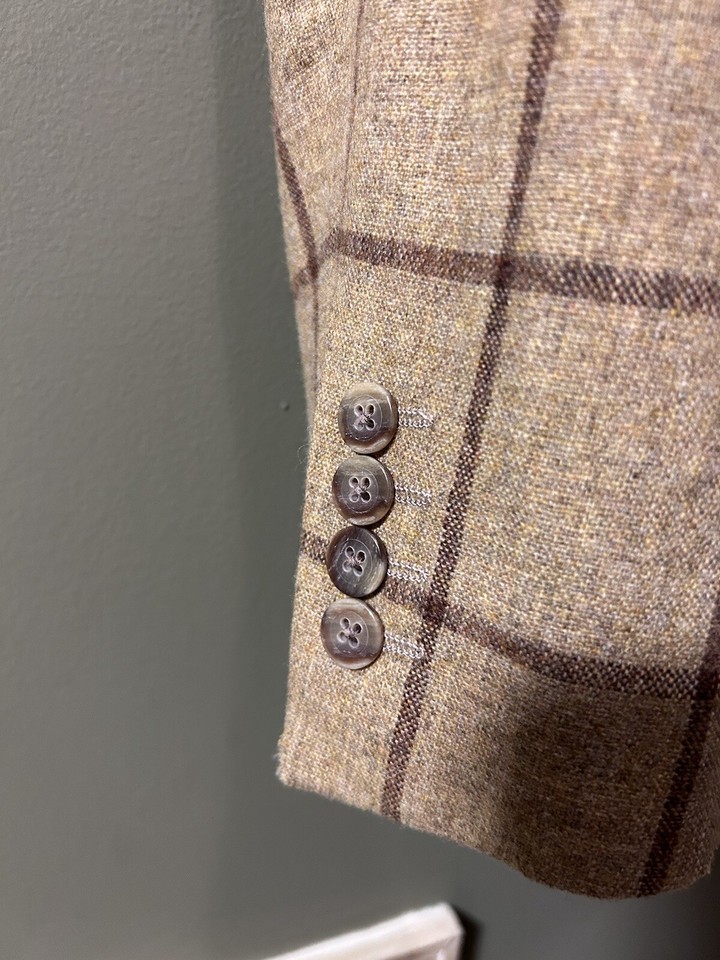 Maus & Hoffman Sz 42R Beige Windowpane Jacket Blazer Lambswool Cashmere ...