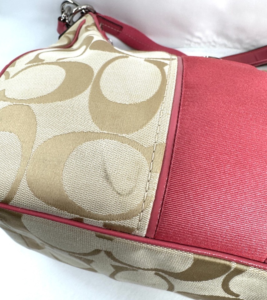Coach F21873 Khaki Signature Jacquard Pink Stripe Convertible Hobo ...