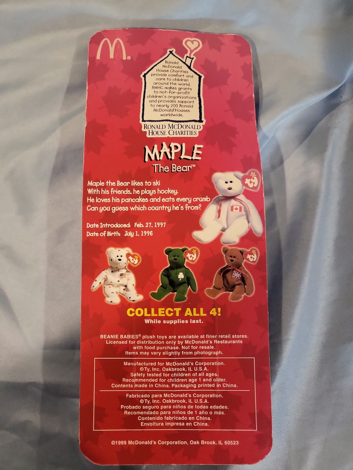 McDonald's TY Maple The Bear Beanie Baby In Original Package! - Mint ...