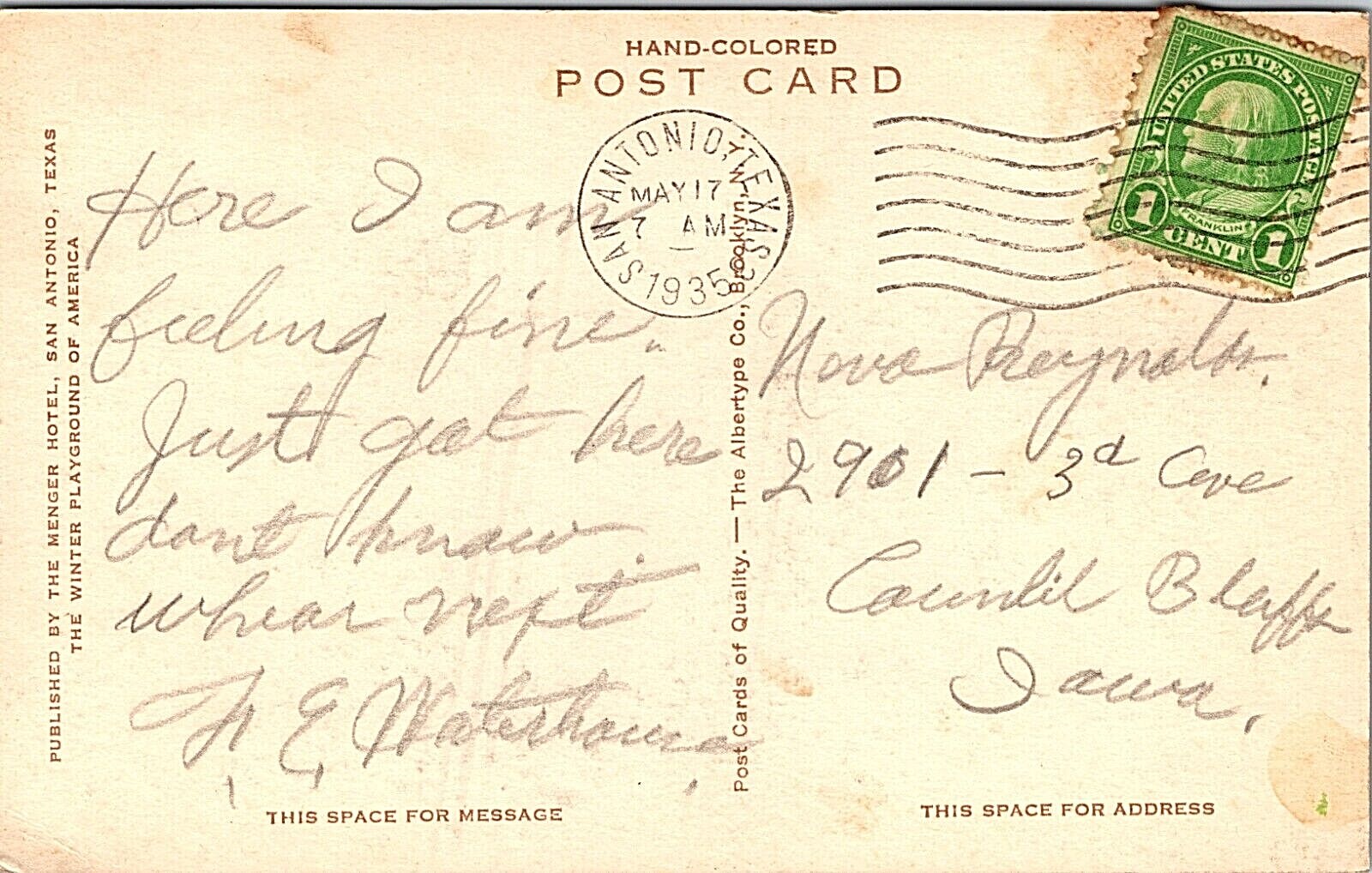 Vintage Postcard Texas. The Alamo, San Antonio. Hand-colored. Albertype ...