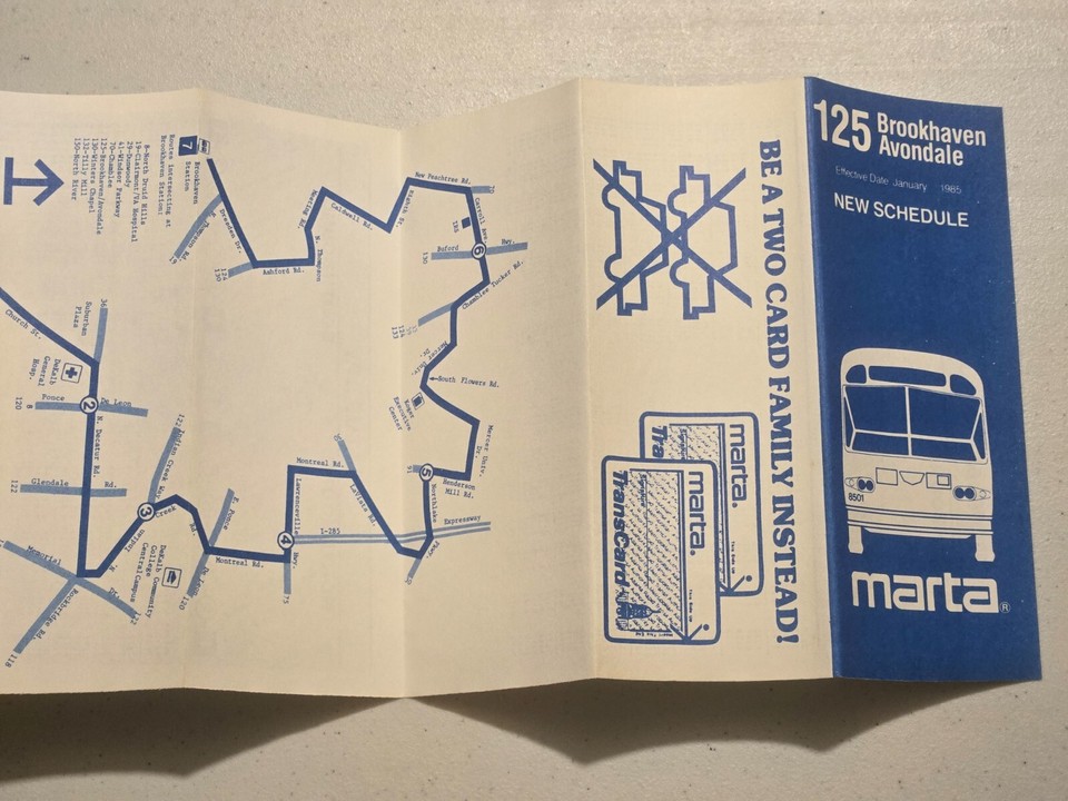 Vintage 1985 MARTA Atlanta Bus Map Schedule Timetable Route 125 ...