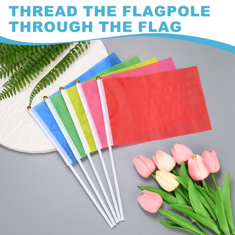 12-Pack Solid Color Hand Held Flags, 5x8" Polyester Rectangular [Rose ...