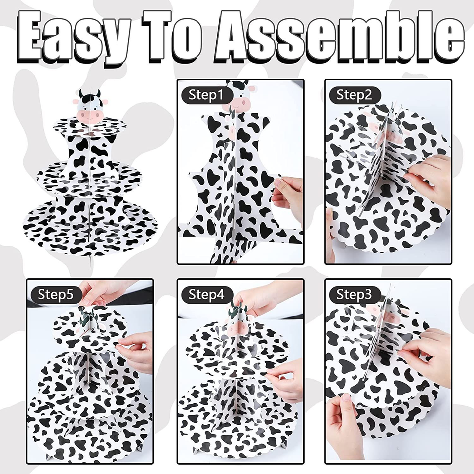 Farm Animal Cow Print Cupcake Stand Party Supplies 3 Tier Cupcake... | eBay