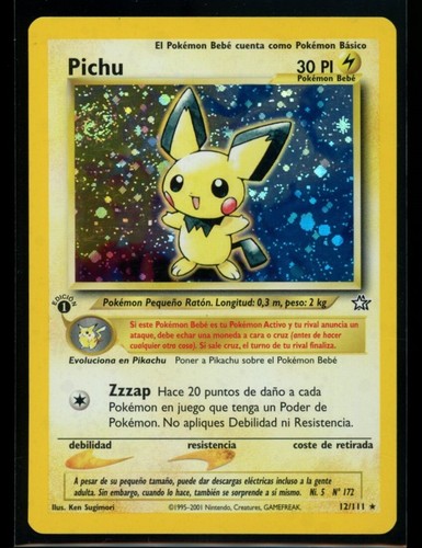 Pokemon Neo Genesis Pichu 12/111 LP 1st Edition Spanish Holo Rare Light ...