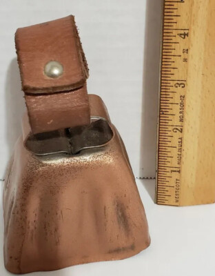 Vintage 3" Brass Metal Cow Bell Animal W/ Handle & Clapper Nice Patina ...