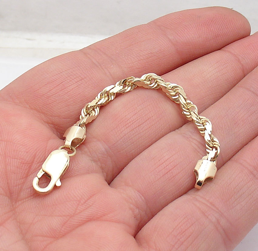 4.5mm Diamond Cut Rope Chain Necklace Extender Real Solid 14K Yellow ...