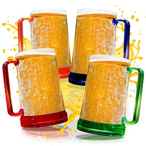 Beer Mugs With Gel Freezer 16 Oz Double Walled Beer Mugs With Handles ...