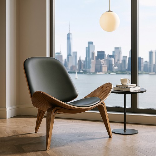 Hans Wegner Replica Lounge Shell Chair Full Leather Accent Chair ...