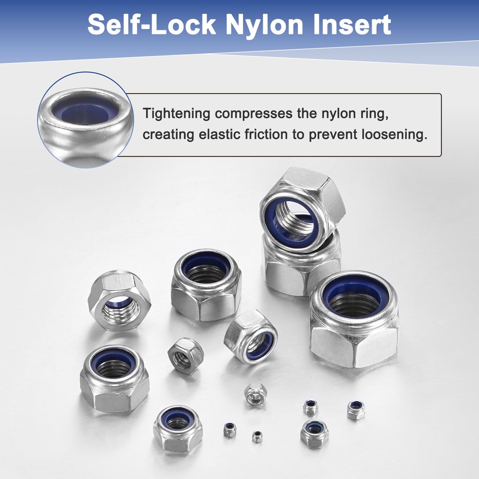 100-Pack Metric Nylon Insert Hex Lock Nuts, M8 x 1.25mm 304 Stainless ...