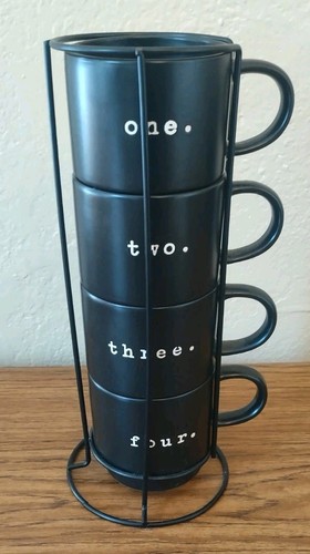 Nicole Miller Stackable Black Coffee Mugs Lot Of 4 | eBay