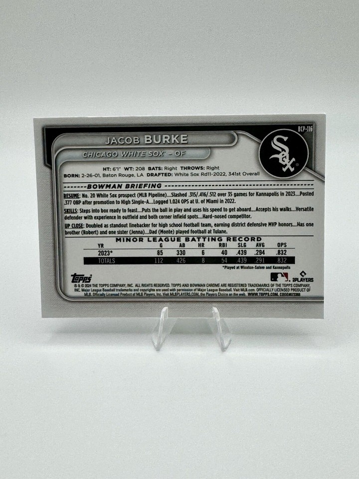 2024 Bowman Bowman Chrome Prospects#BCP-116 Jacob Burke Blue Refractor #/150 | eBay