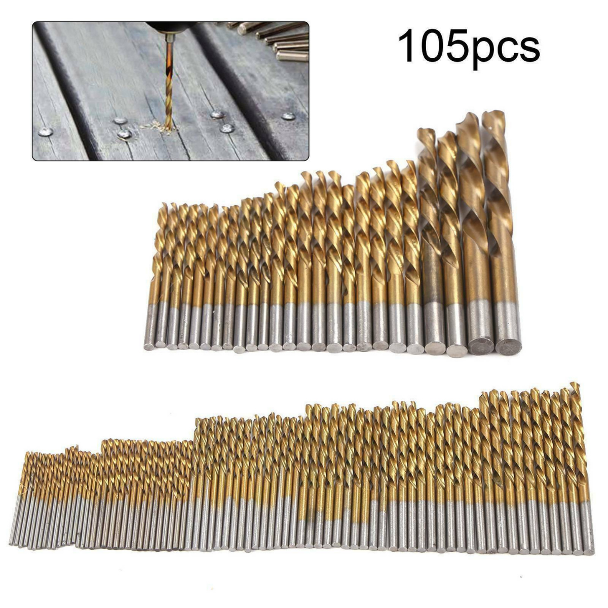 Drill Bits Set 105Piece Workshop High Speed Steel HSS 1-10mm Titanium ...
