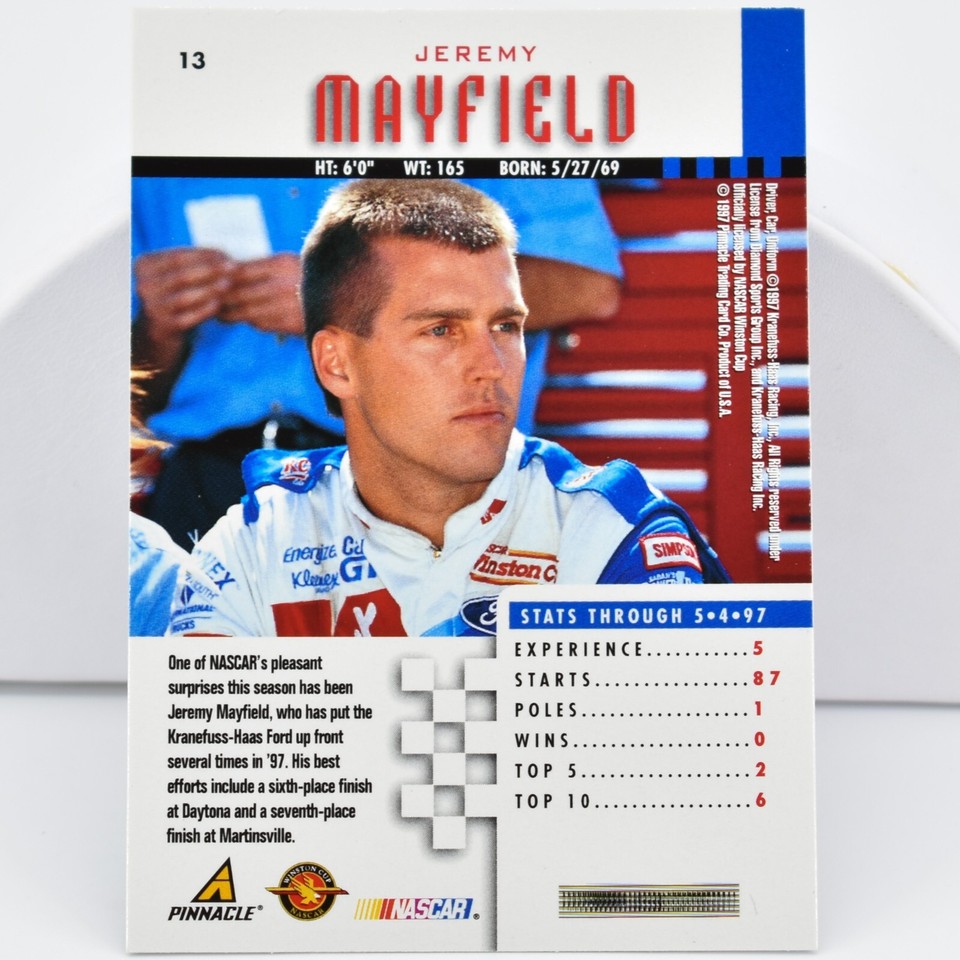 Vintage 1997 Jeremy Mayfield NASCAR Racing Stats Pinnacle Trading Card ...