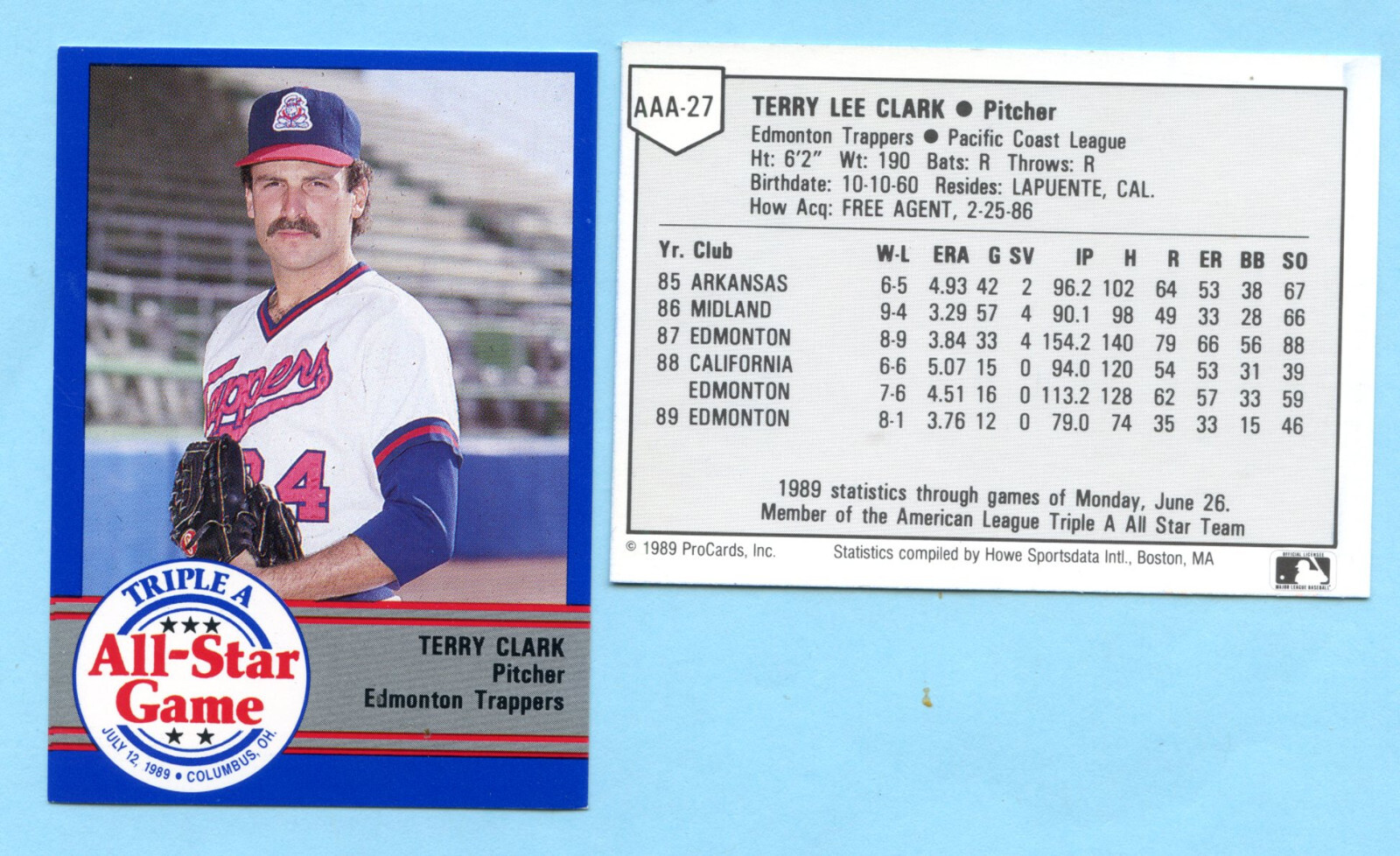 1989 Triple A All Star Game- Terry Clark- Box 185 | eBay