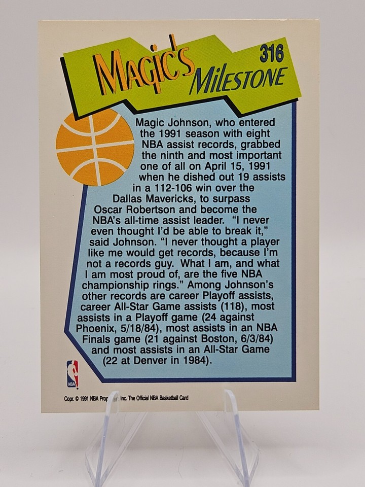 Magic Johnson 1991 NBA Hoops Magic's Milestones Assists #316 Los ...