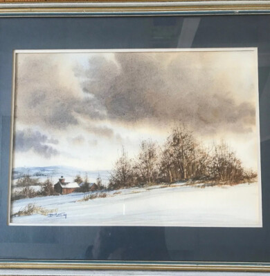 Barn in Winter, William "Bill" Ely Original Watercolor by famed CT ...