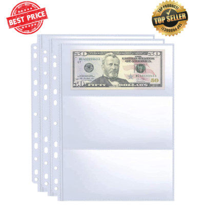 30 Sheets Currency Pages 3 Pockets Paper Money Protectors for 3 Ring ...