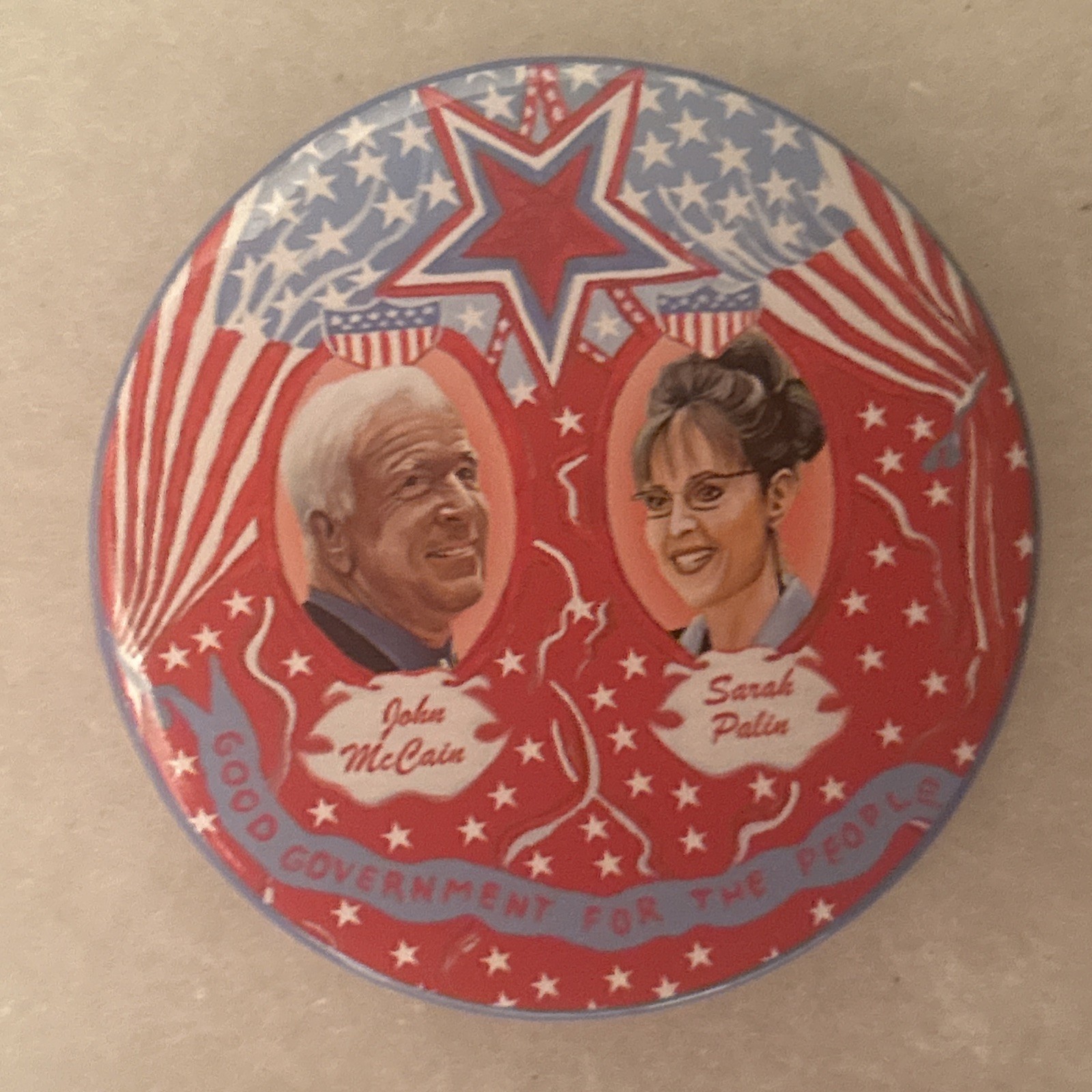McCain Palin Good Government For The People jugate 3” pinback button ...