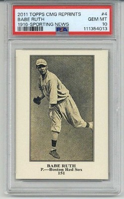 2011 TOPPS CMG REPRINTS 1916 SPORTING NEWS BABE RUTH RED SOX PSA 10 LOW ...