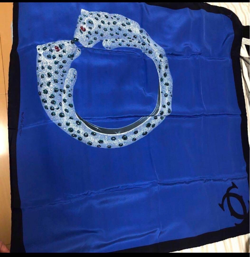 Cartier Must de Cartier Silk Scarf Blue Cheetah Print… - Gem