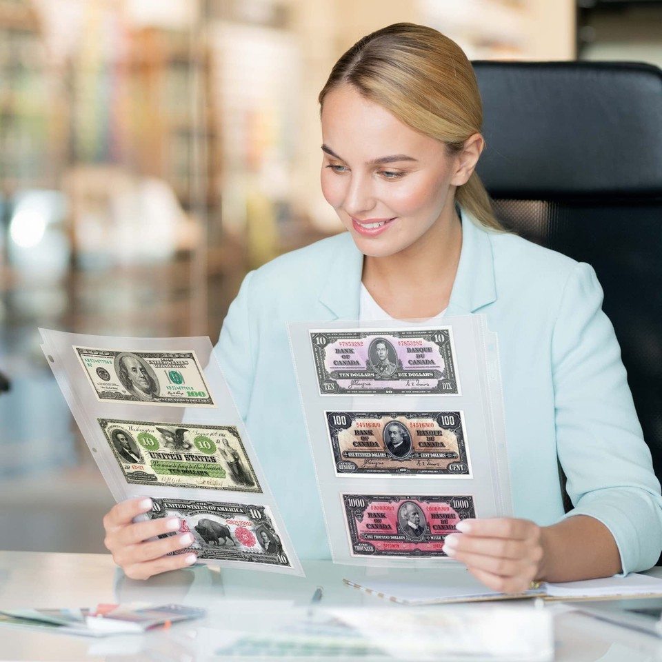 24 Sheets Currency Pages 3 Pockets Paper Money Protectors for 3 Ring ...