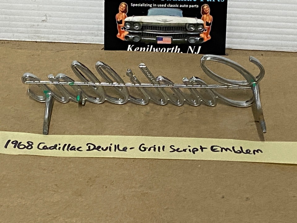 OEM 68 Cadillac Deville FRONT GRILL SCRIPT EMBLEM BADGE #1490224 *SHOW ...
