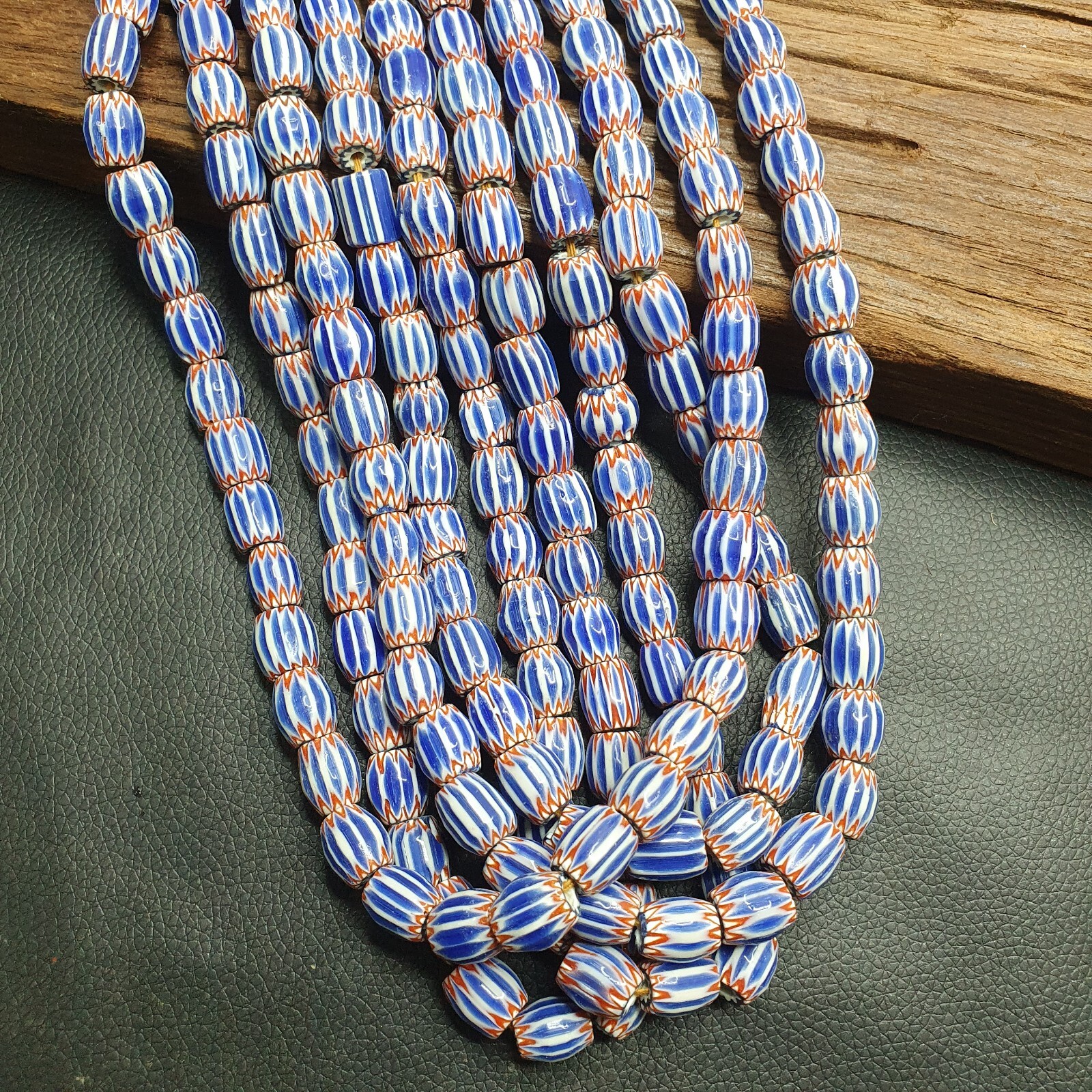 Vintage Blue Chevron Venetian Style Multilayers 10x11mm Glass Beads ...
