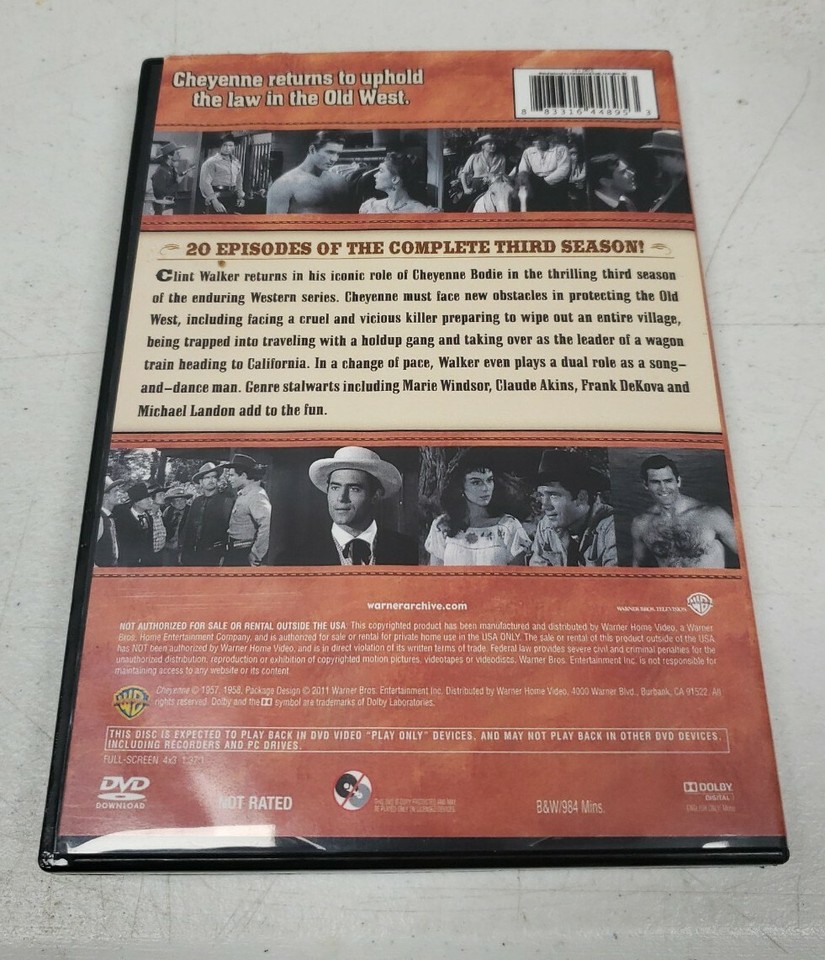 Cheyenne: The Complete Third Season (DVD, 2012, 5-Disc Set) f4b ...