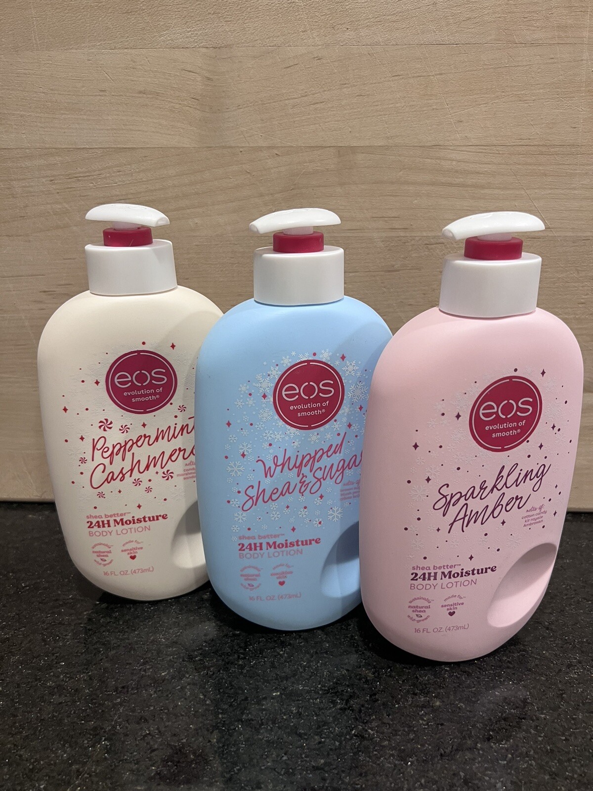 EOS Holiday Sparkling Amber, Whipped Shea & Sugar & Peppermint cashmere ...