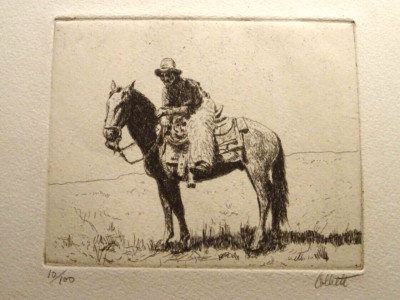 John COLLETTE (Boston 1941-1997) EAU FORTE ORIGINALE HOMME CHEVAL ...