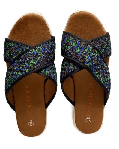 Bernie Mev Multi Blue Green Basket Weave Slide Slip On Open Back ...