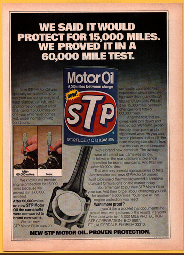 STP Motor Oil 15000 Miles between Changes - Print Ad Poster / Promo Art ...